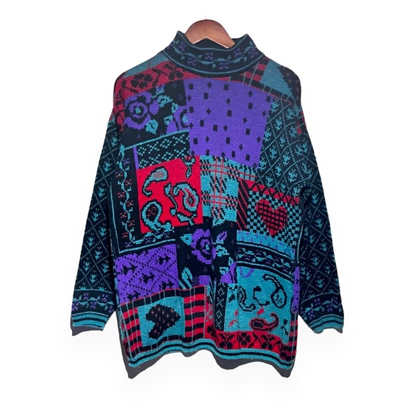 Vintage | Sweaters | Retro Patchwork Print Sweater | Poshmark